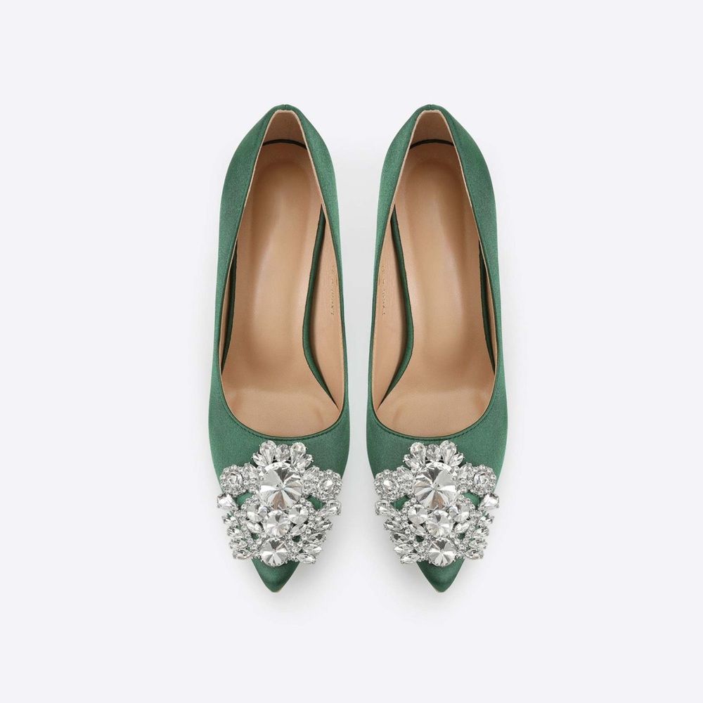 New Big Tree Emerald Green Heels Rhinestone Formal Ev… - Gem